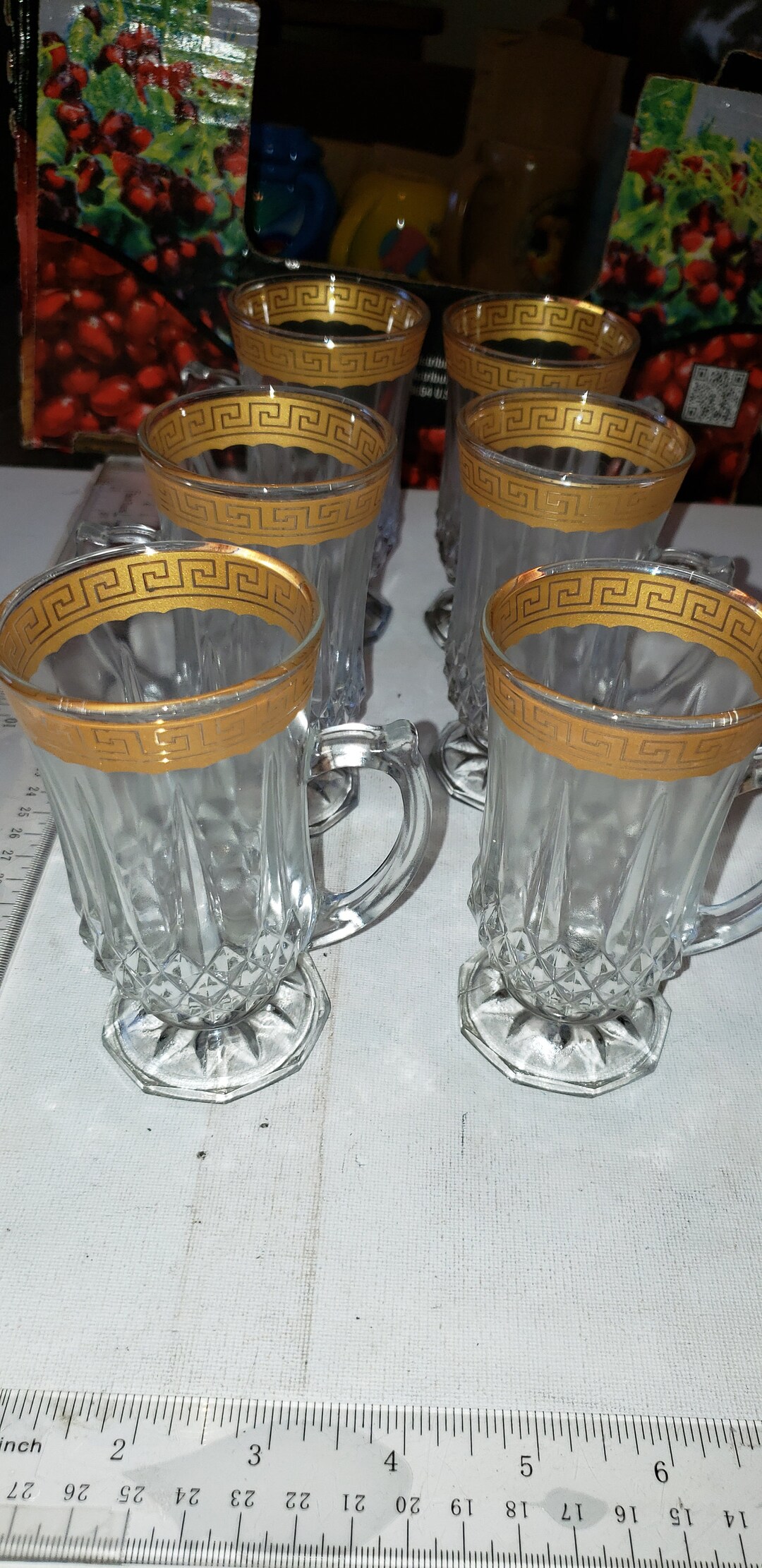Set of 6 Greek Key Glass Tea Glasses Excellent Condition - Etsy