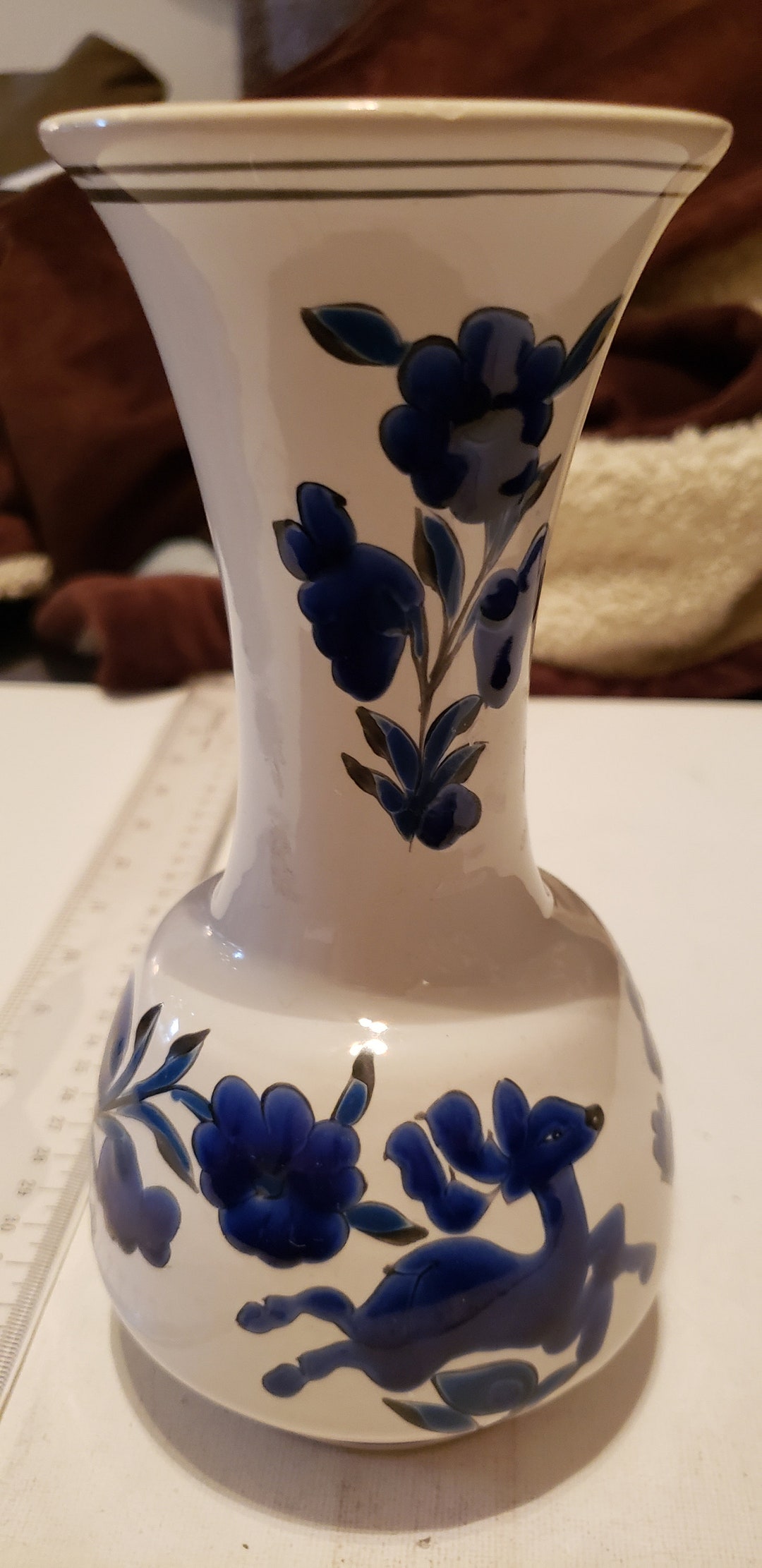 Vintage Dakas Rhodes Vase Blue White Hand Painted Excellent Condition ...