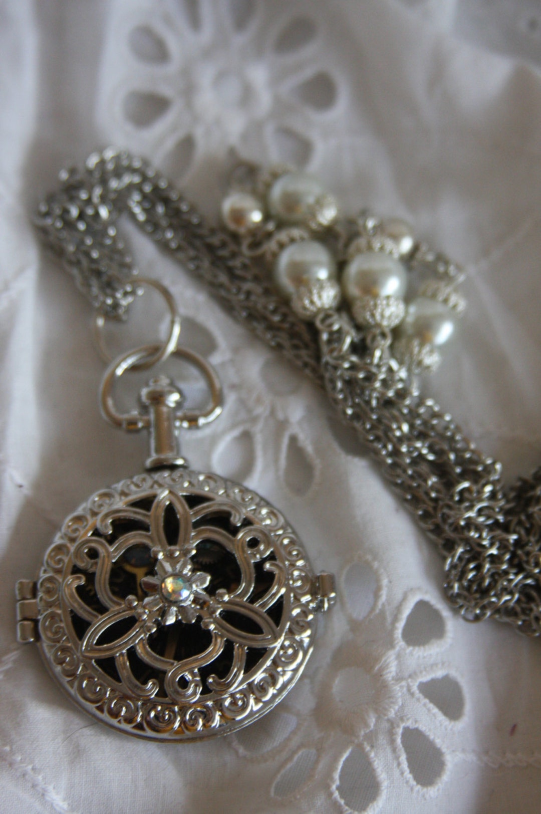 Silver Watch Case Steampunk Clock Works Watch Faces Necklace ...