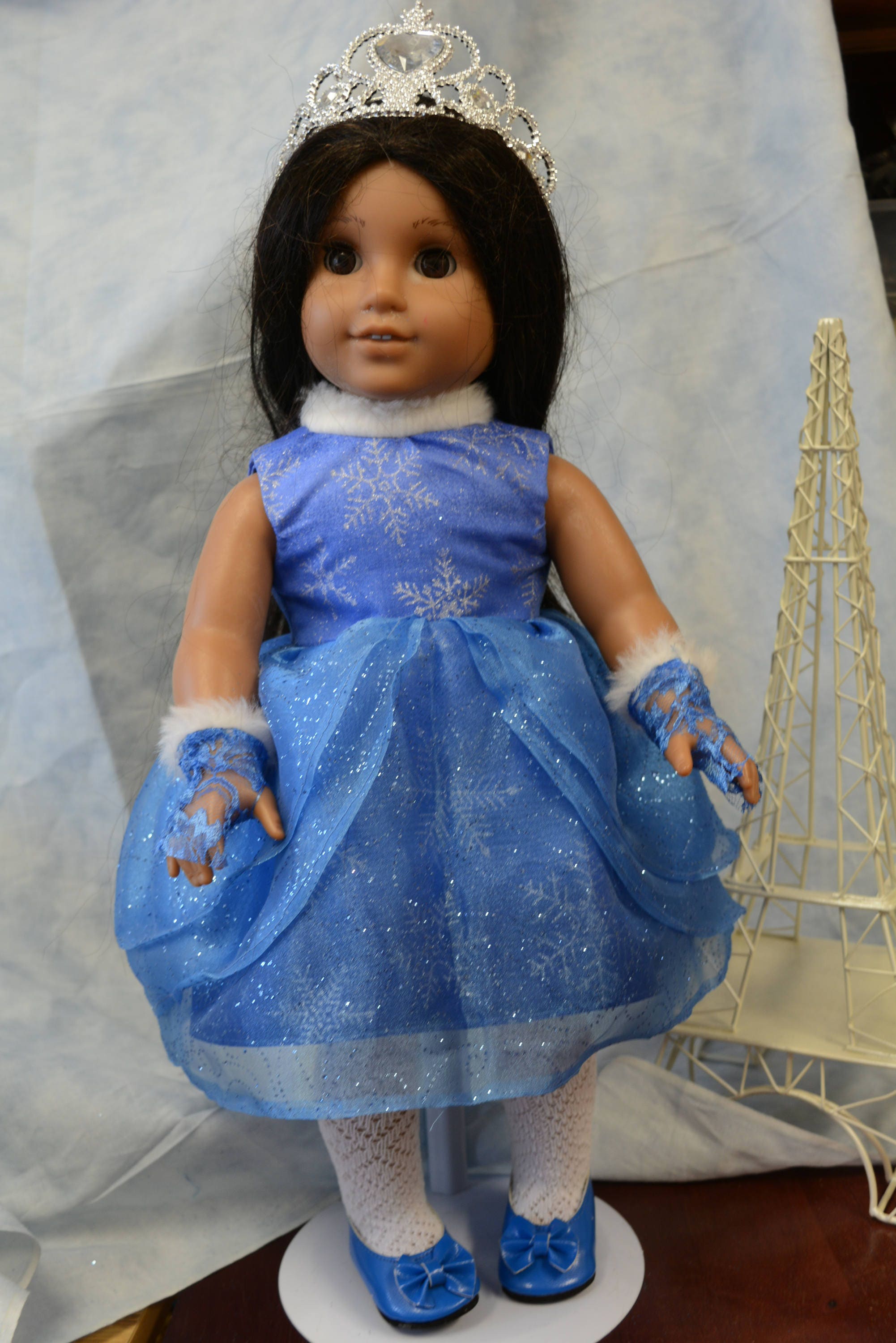 18 in Doll Clothes Winter Ball Snowflake Dress Blue White Fur | Etsy