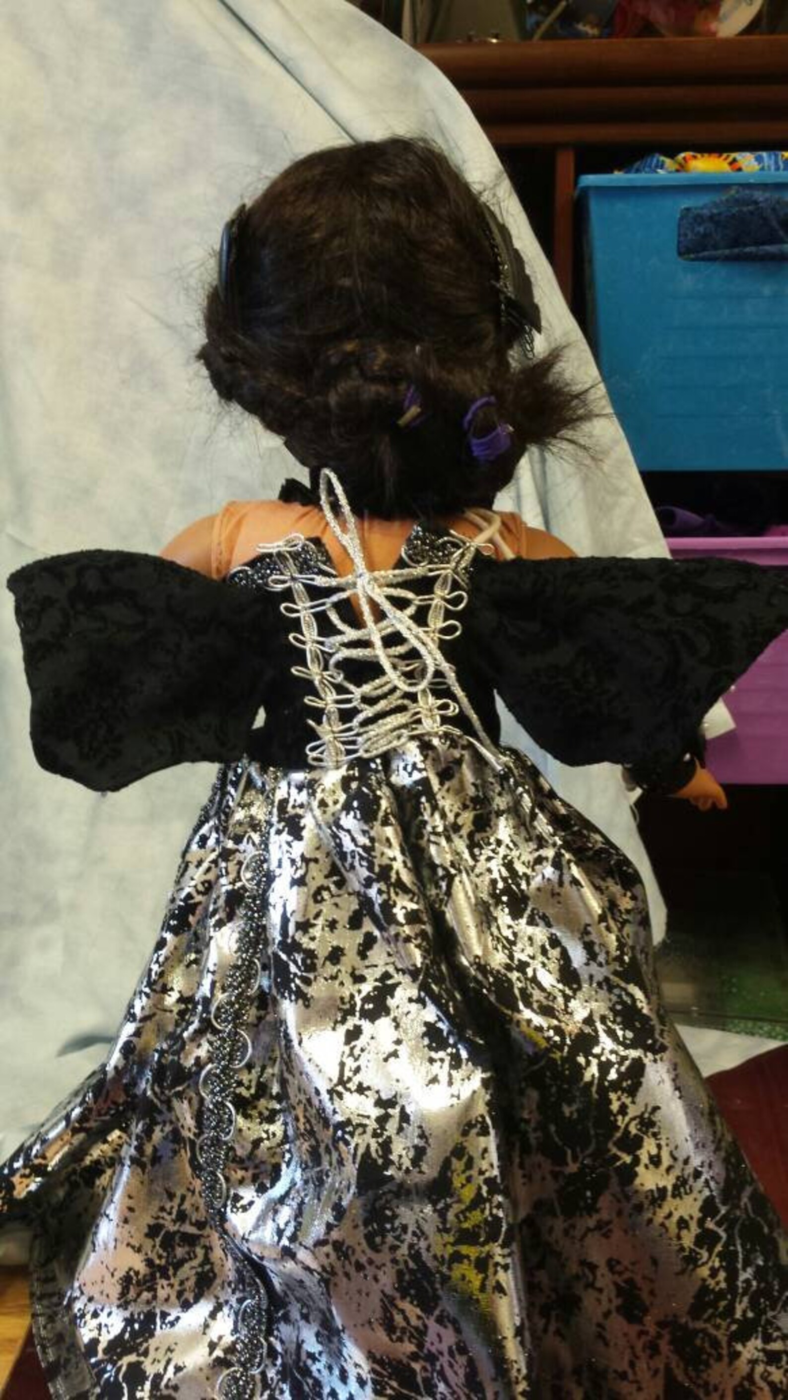 Goth Steampunk Black Silvetton Bat Dress Wings Mask Hair Combs Corset ...