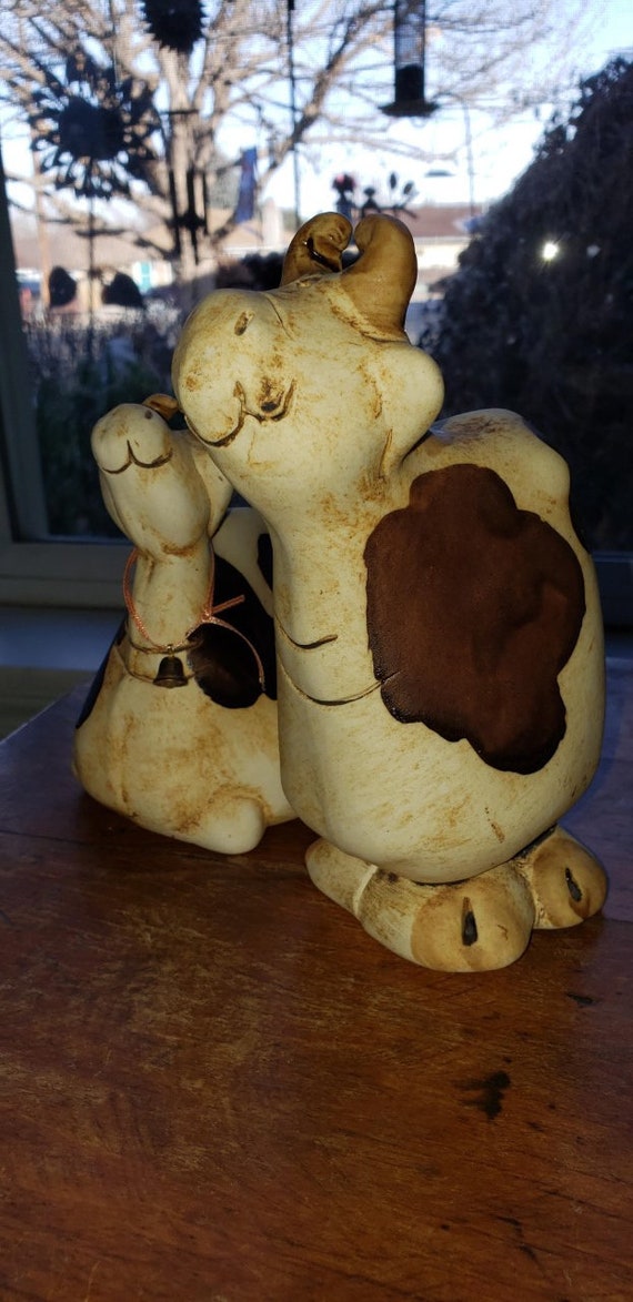 2 Whimsical pottery cow figurines excellent condition | Etsy
