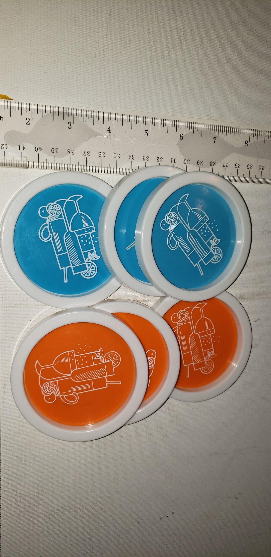 Set of Orange and Blue Plastic Coasters Excellent Condition - Etsy