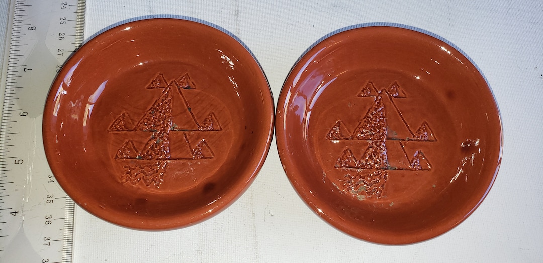 Set of 2 Redware Sauce Dishes With Design Inside Excellent Condition - Etsy