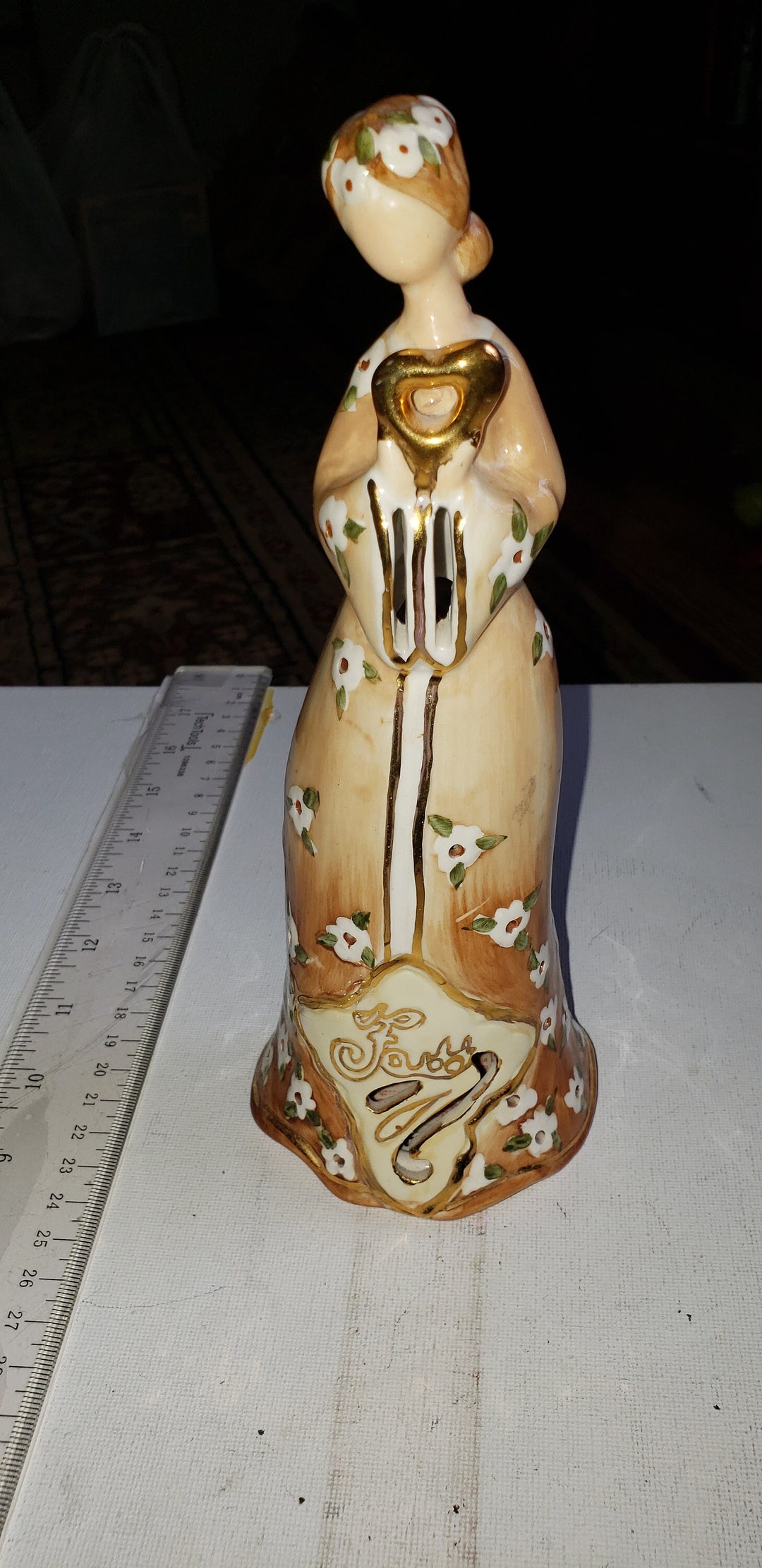 Ceramic Blue Sky Clayworks Lady With Gold Heart Candle Holder Missing ...