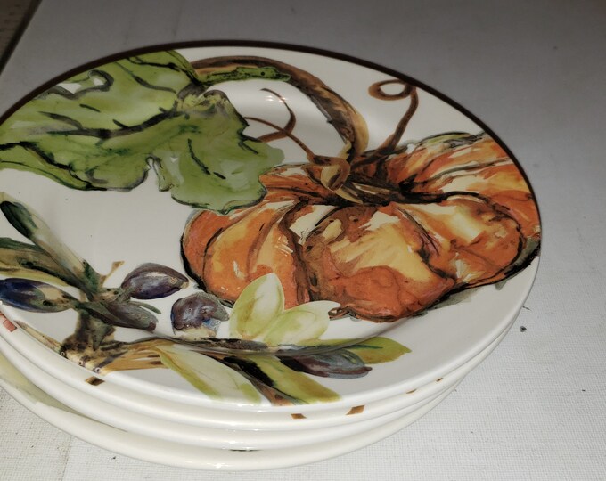 4 Pottery Barn Fall Harvest Pumpkin Dessert Plates Excellent Condition ...