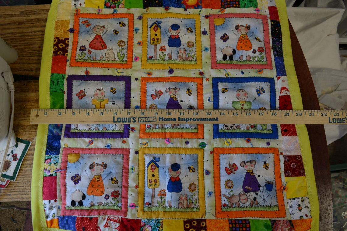 Doll quilt panel with squares of children patchwork edging | Etsy