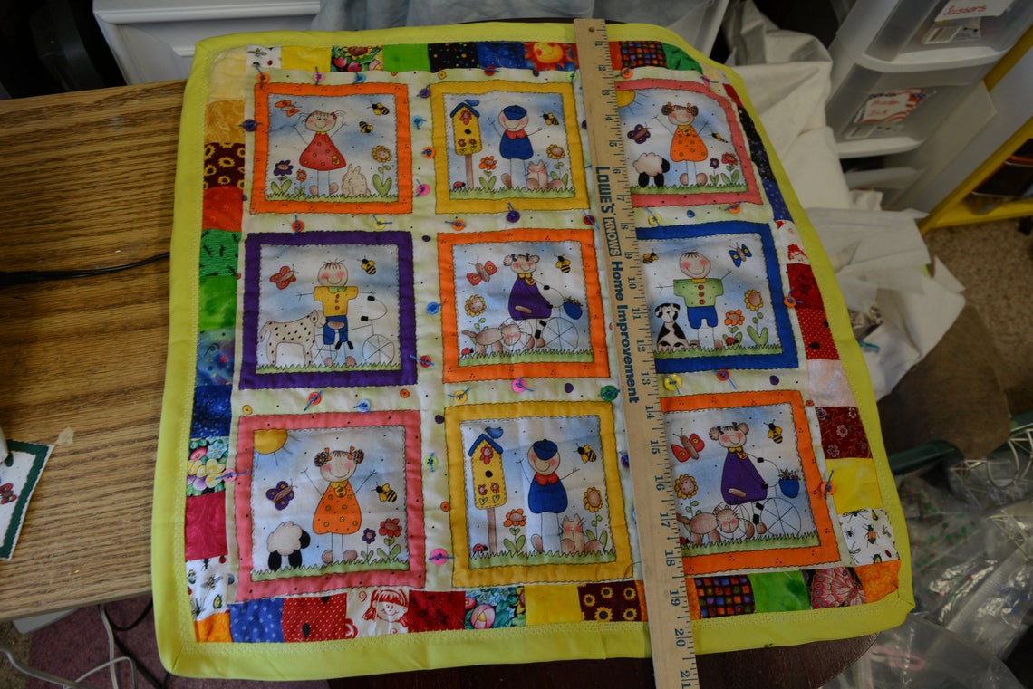 Doll quilt panel with squares of children patchwork edging | Etsy