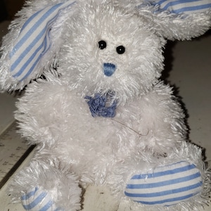 Plush TY White With Blue Stripes Bunny. Hopsy. Toy Bunny Excellent ...
