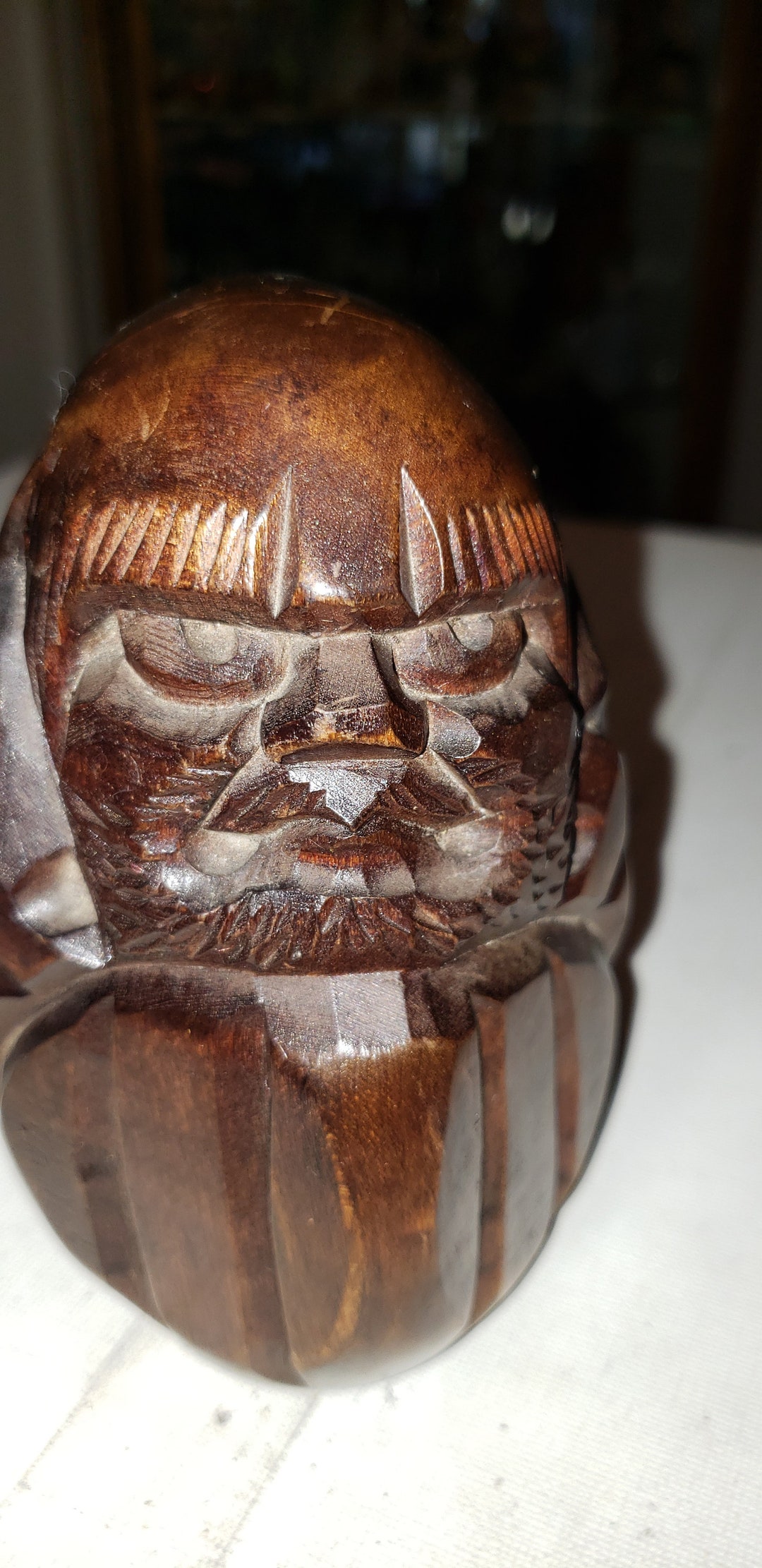 Wood Hand Carved Japanese Ittobori of Bodhidharma Excellent Condition ...