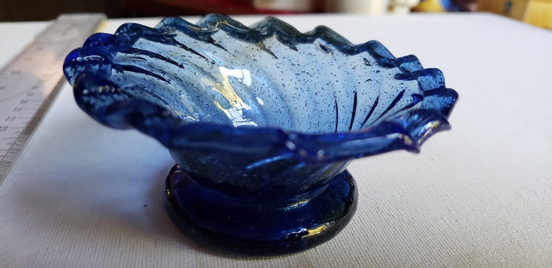 Hand Blown Cobalt Blue Glass Dish Excellent Condition - Etsy