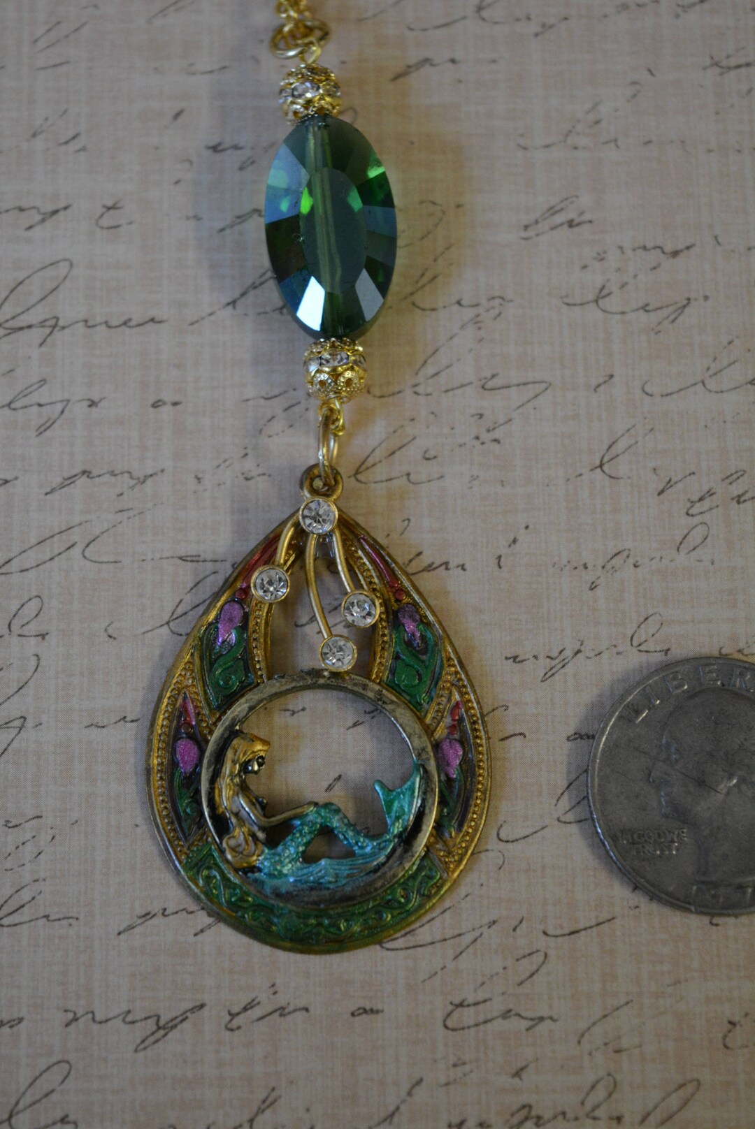 24 in Necklace Mermaid Hand Painted Rhinestones Hand Painted Pendant ...