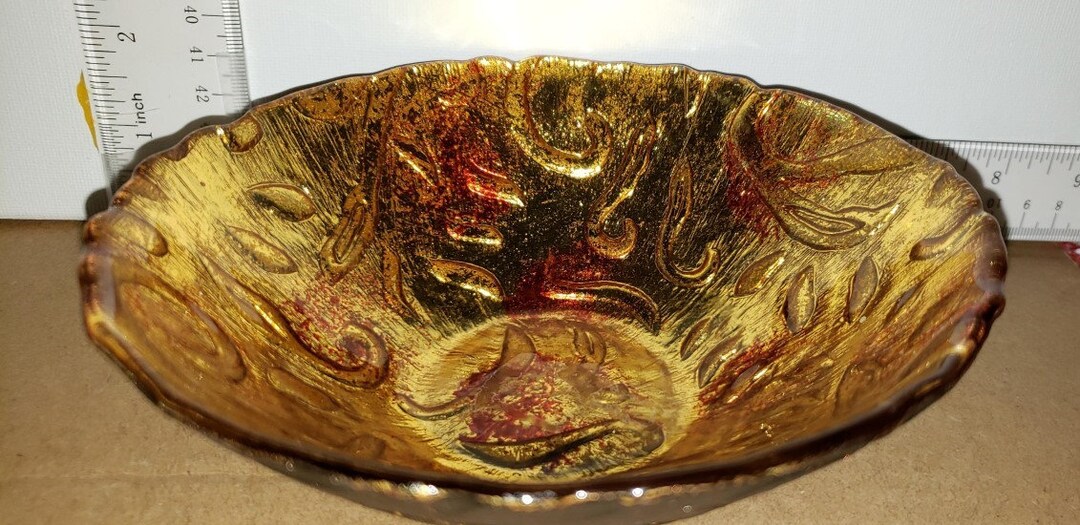 Goofus Glass Bowl in Excellent Condition Gold and Red Holiday Decor - Etsy