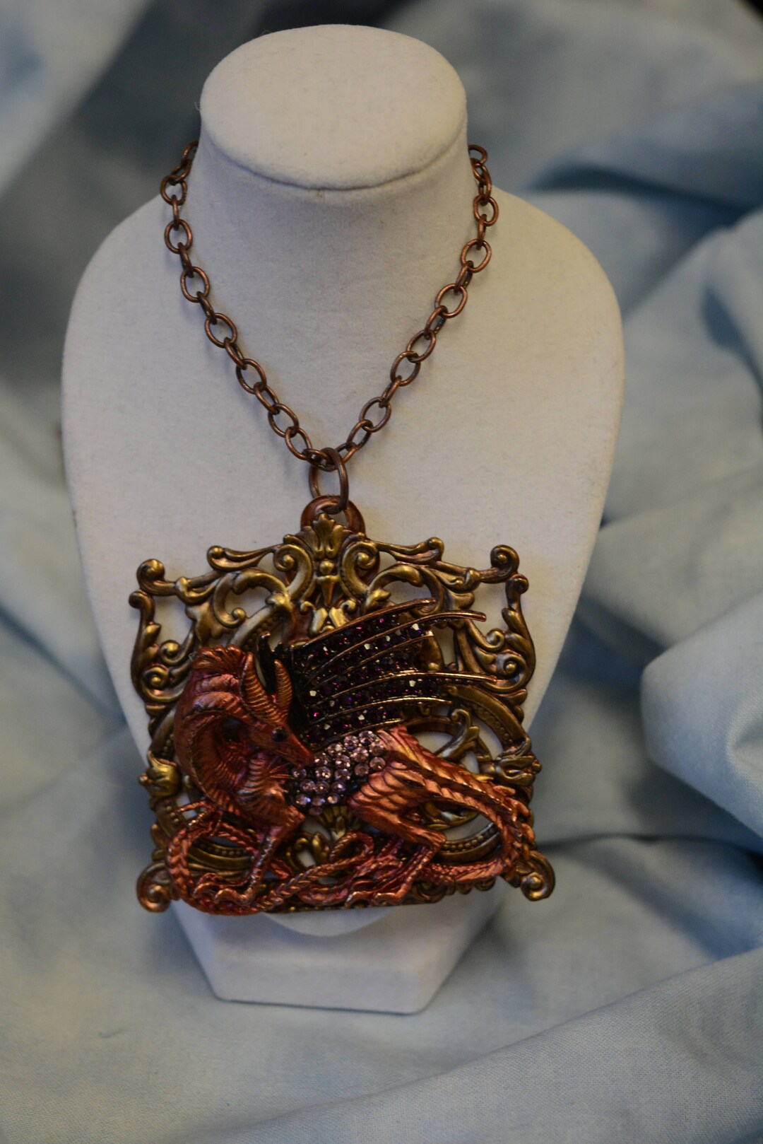 Fantasy Jeweled Dragon Pink Gemstones Filigree Ink Stained Red Large ...