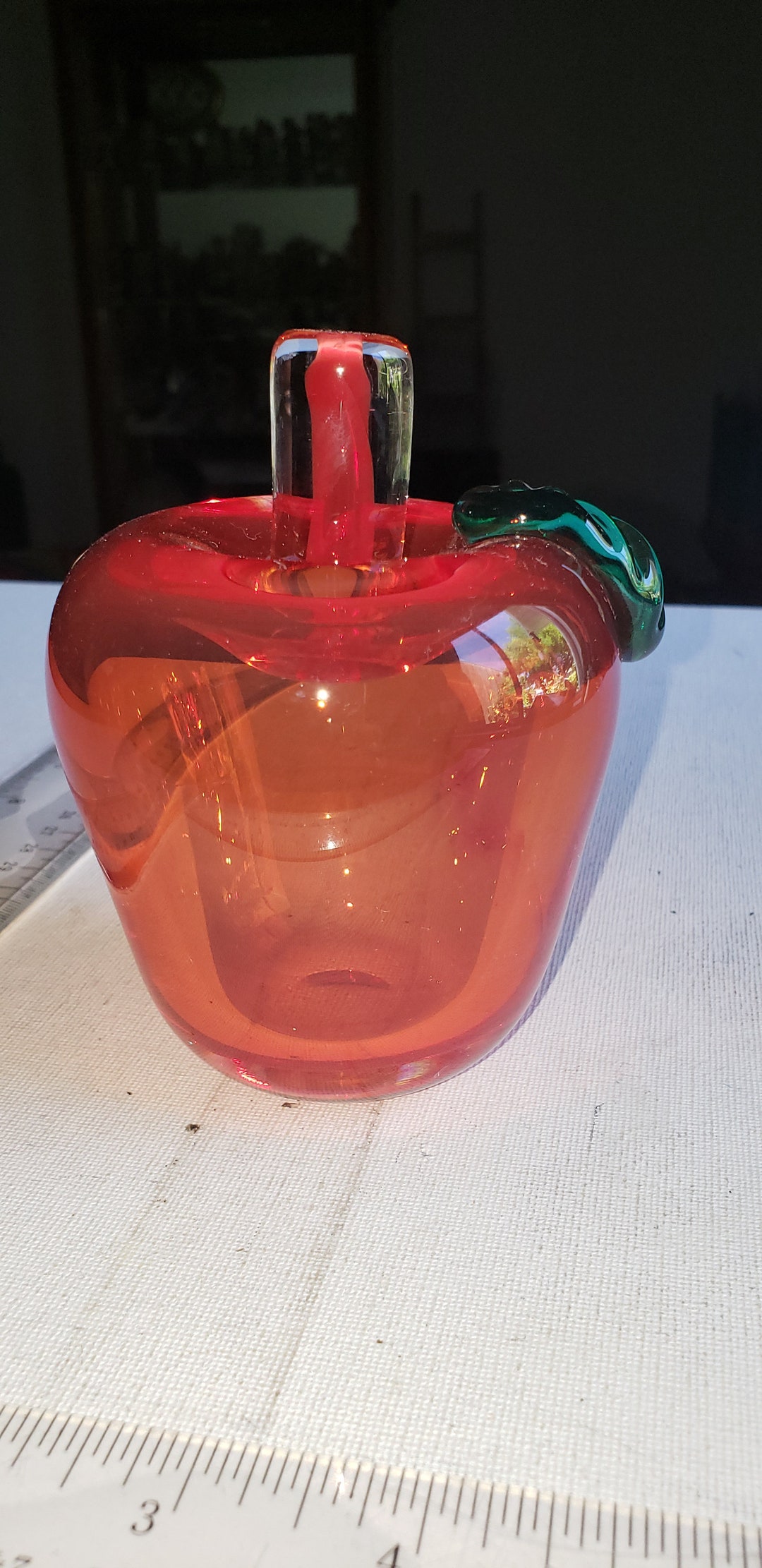 Red Hand Blown Glass Apple Signed Excellent Condition - Etsy
