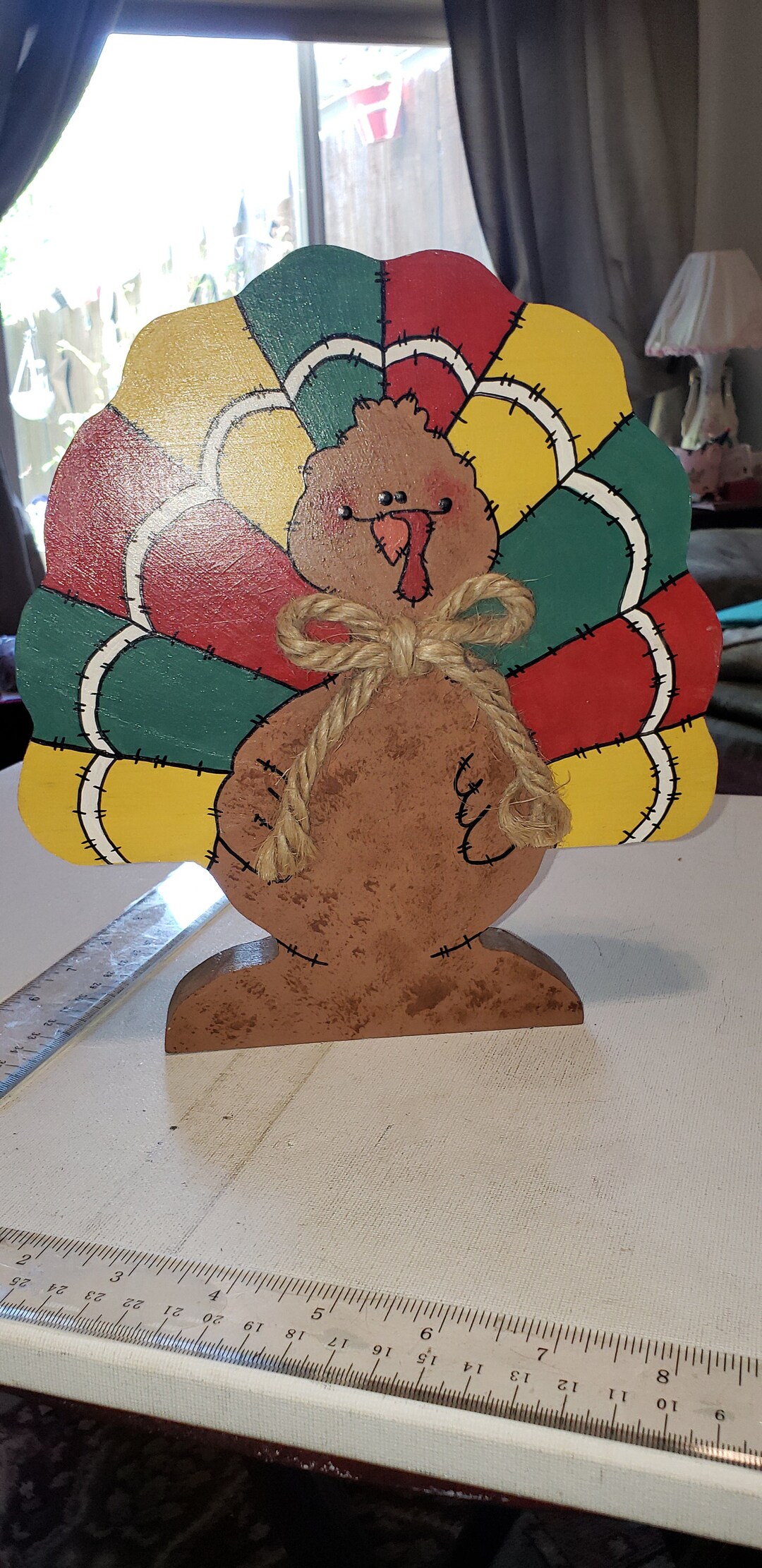 Hand Painted Wood Turkey Table Decor Thanksgiving Excellent Condition ...