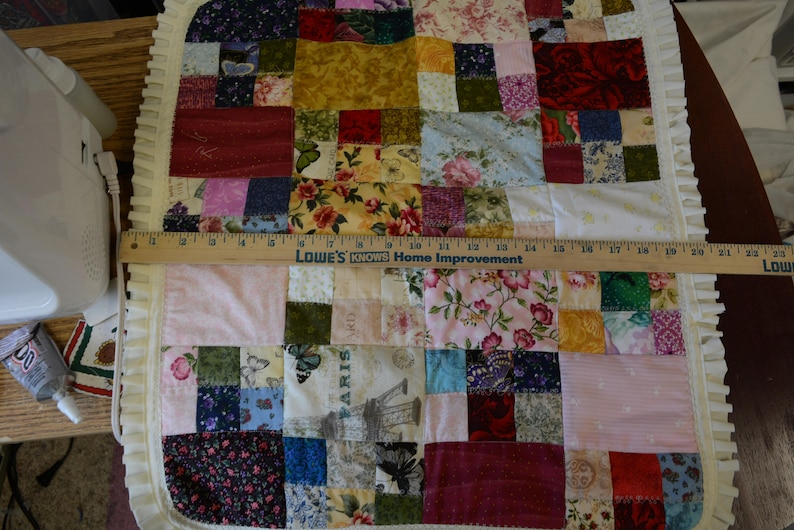 Doll Quilt Patchwork Ruffled Edge Floral Butterflies Quilted Colorful ...