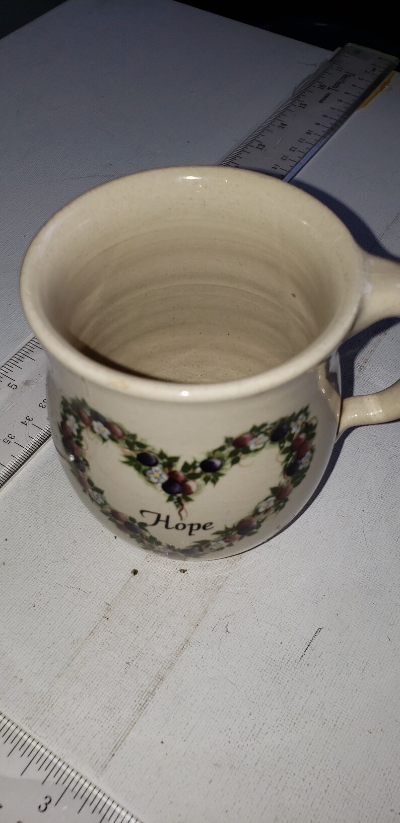 Hand Made Pottery Mug Heart HOPE Excellent Condition - Etsy