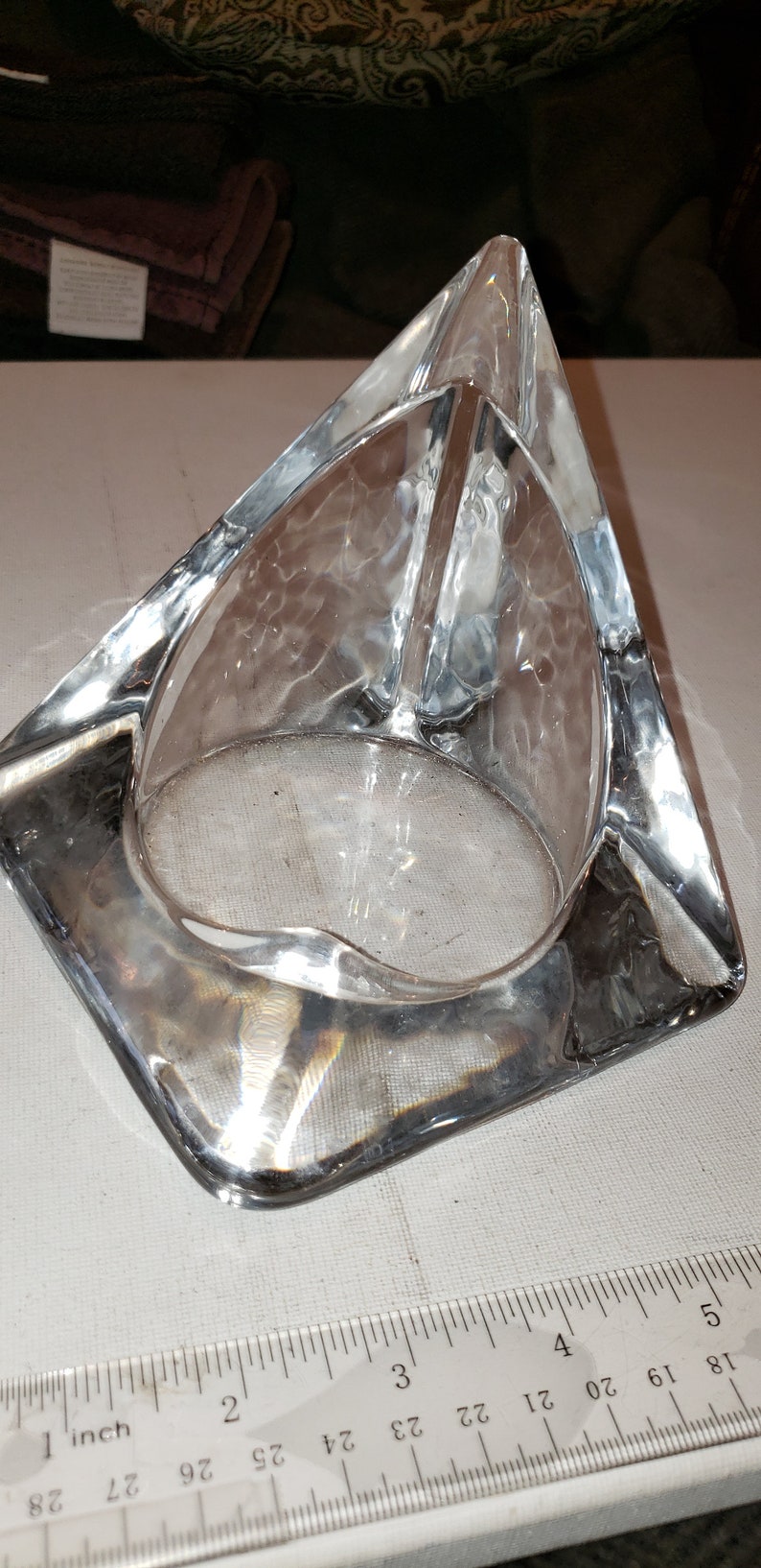 2 Heavy Glass Triangle Candle Holders Excellent Condition - Etsy