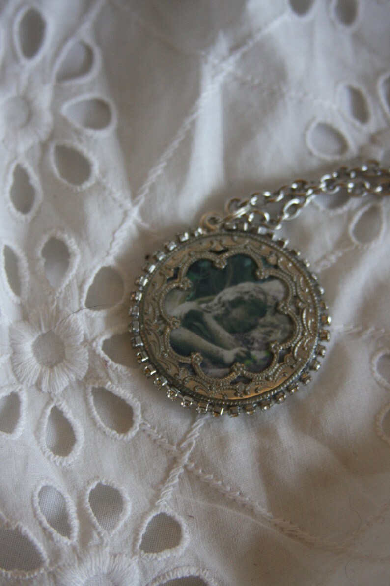 Cemetery Angel Mourning Necklace Silver Rhinestones Angel - Etsy