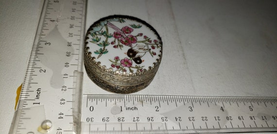 Small metal and ceramic trinket box compact mirror ex… - Gem