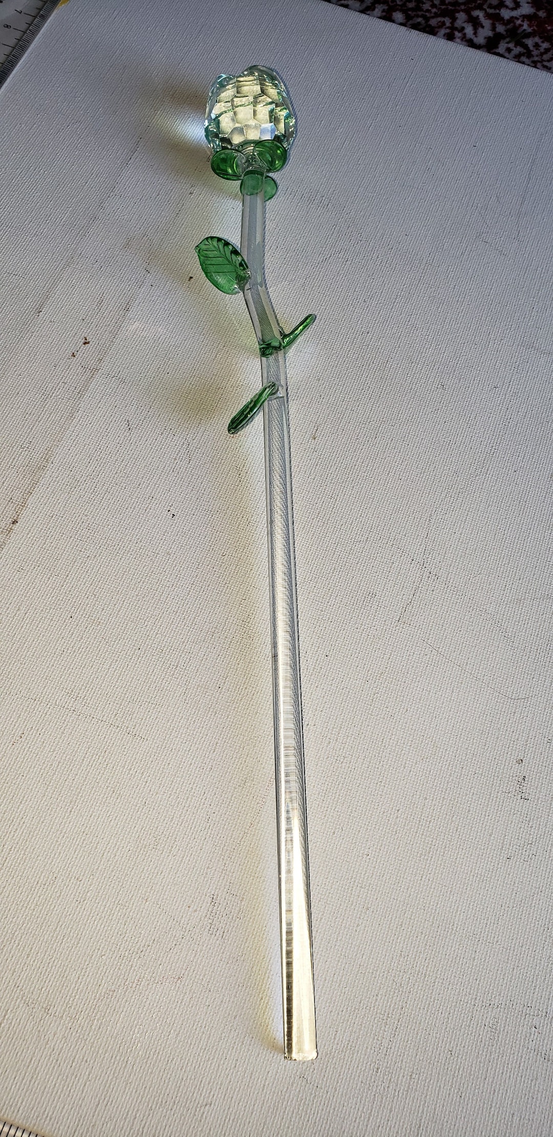 Crystal Glass Long Stemmed Rose With Leaves Excellent Condition - Etsy