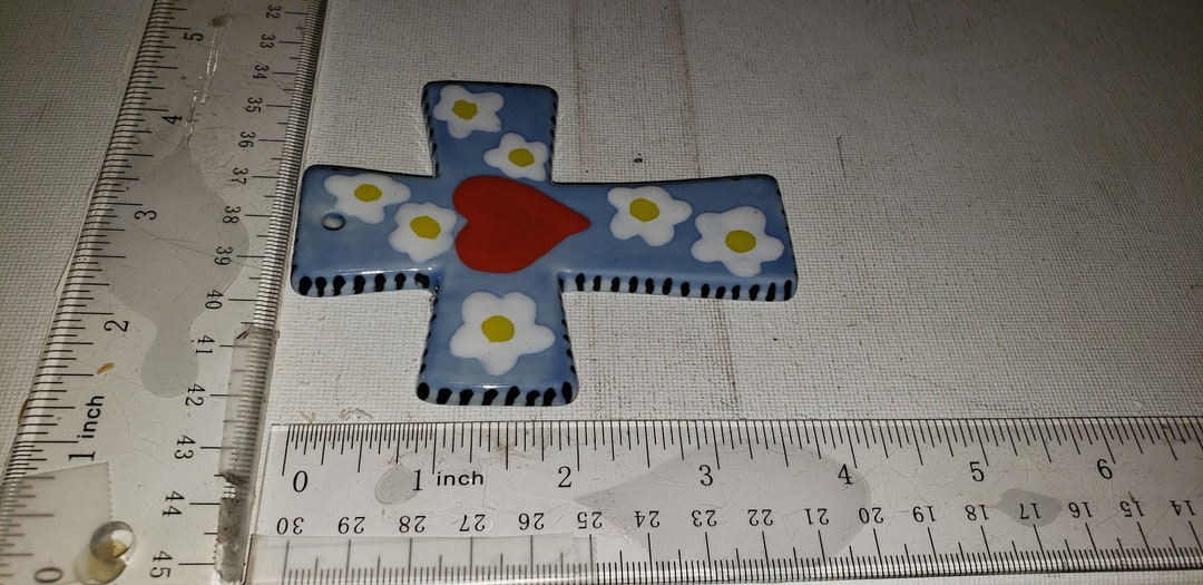 Small Ceramic Cross With Flowers and Heart Excellent Condition - Etsy