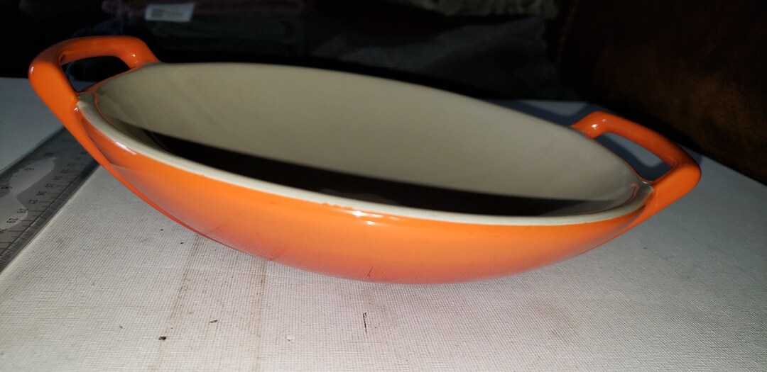 Single Le Crueuset Mini Orange Wok Bowl Repaired Handle Good Condition ...