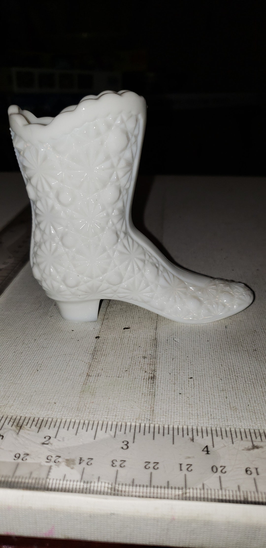 White Milk Glass Boot Fenton Daisy and Button Hobnail Boot Glass ...