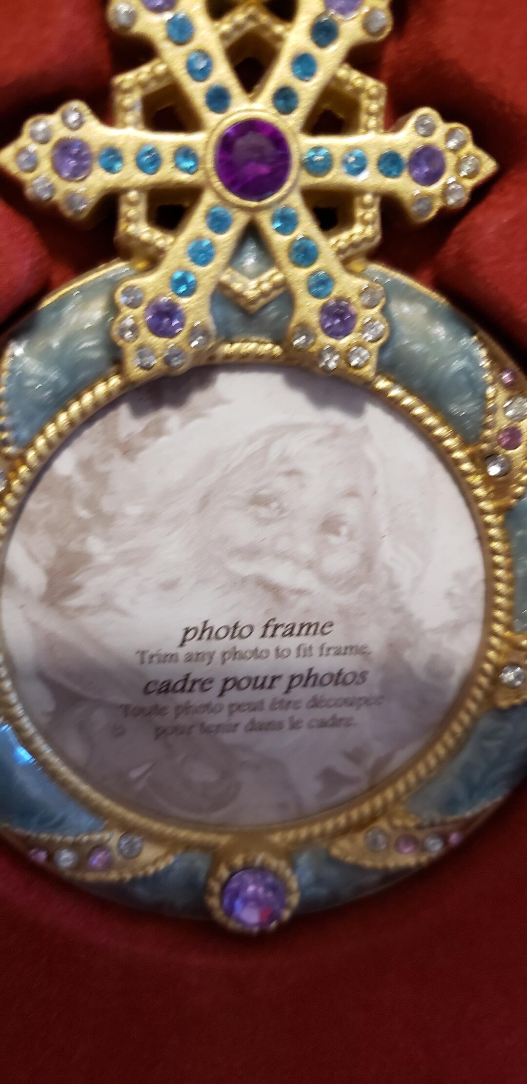 Rhinestone Snowflake Photo Frame Christmas Ornament in Box Excellent ...