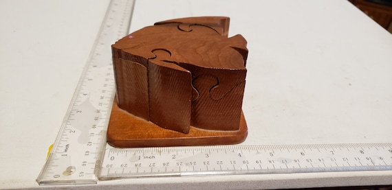 Fish shaped wood puzzle box excellent condition - Gem