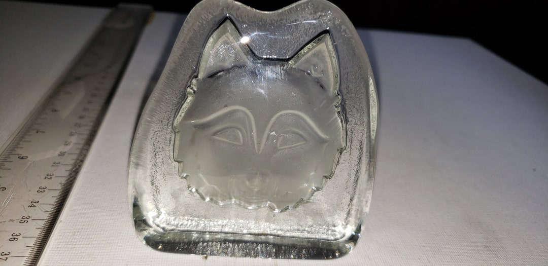 Glass Paperweight With Wolf Head Excellent Condition - Etsy