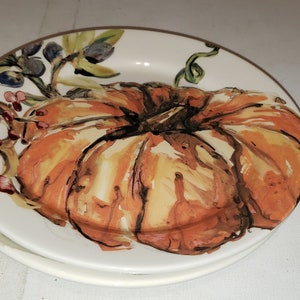 4 Pottery Barn Fall Harvest Pumpkin Dessert Plates Excellent Condition ...