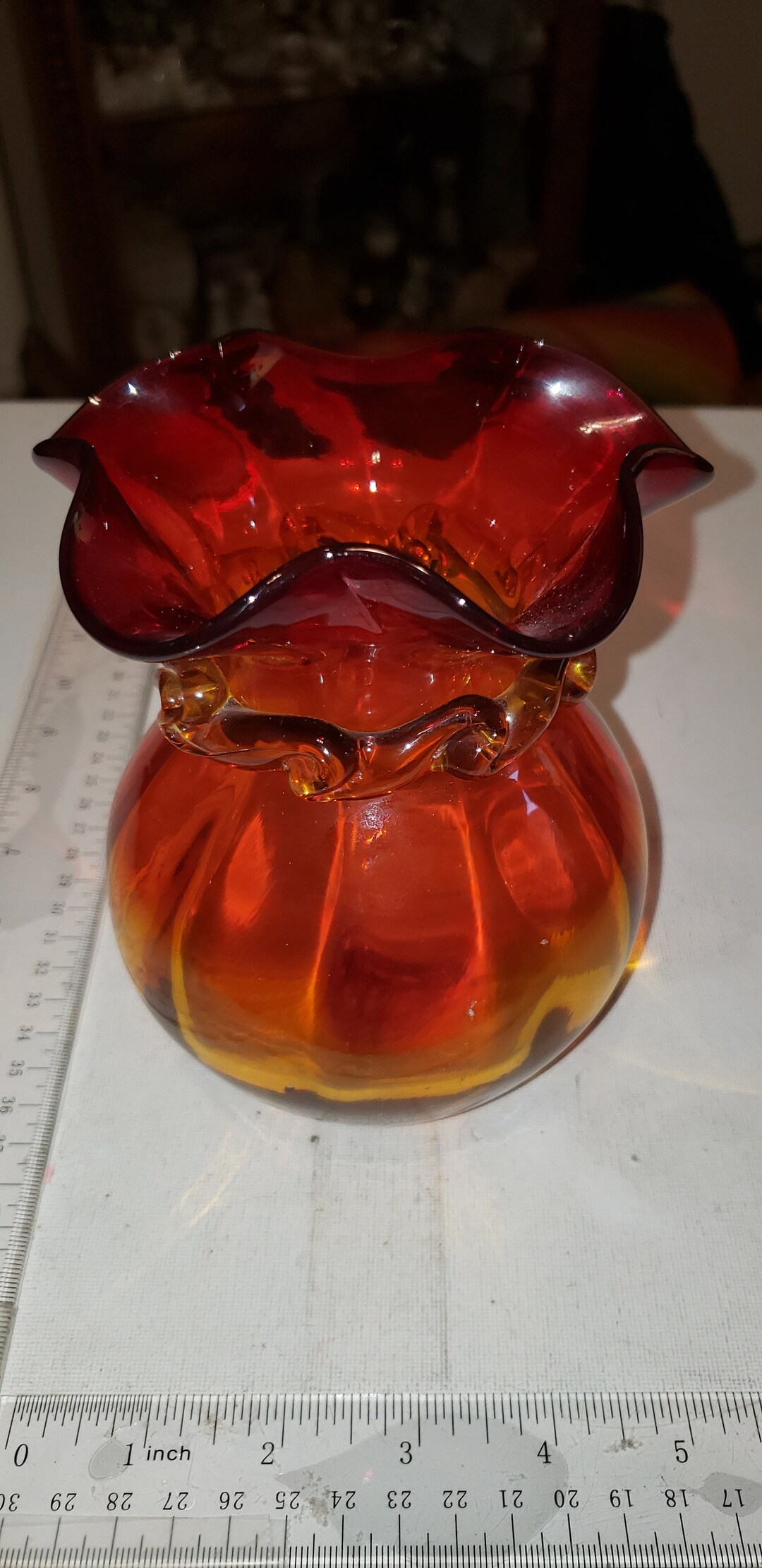 Blenko Amberina Ruffled Top MCM Glass Vase Excellent Condition - Etsy