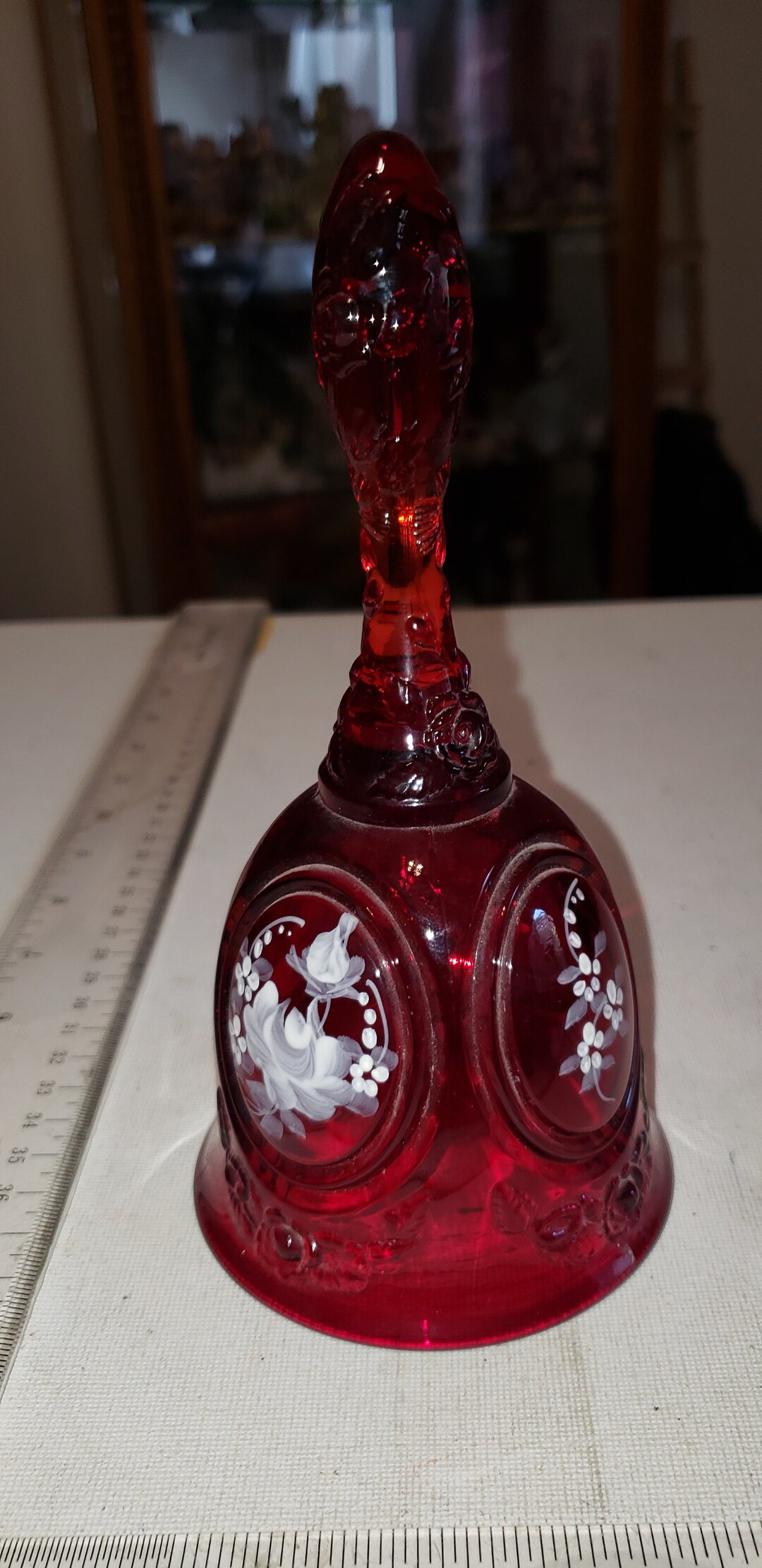 Vintage Fenton Ruby Red Glass Bell Hand Painted Signed Excellent ...