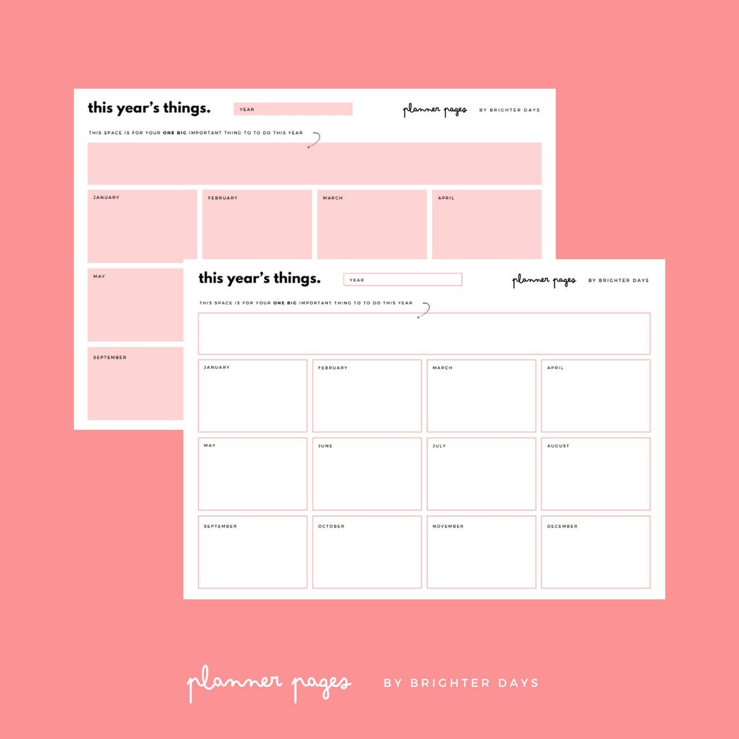 A4 Yearly Planner Printable (landscape) – “this Year’s Things” | Simple ...