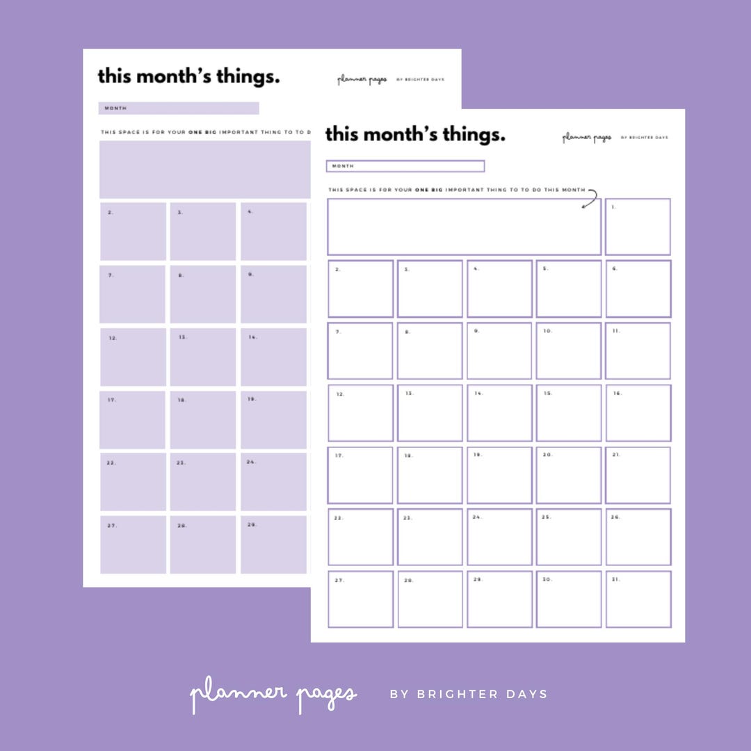 A4 Monthly Planner Printable (portrait), by Day – “this Month’s Things ...