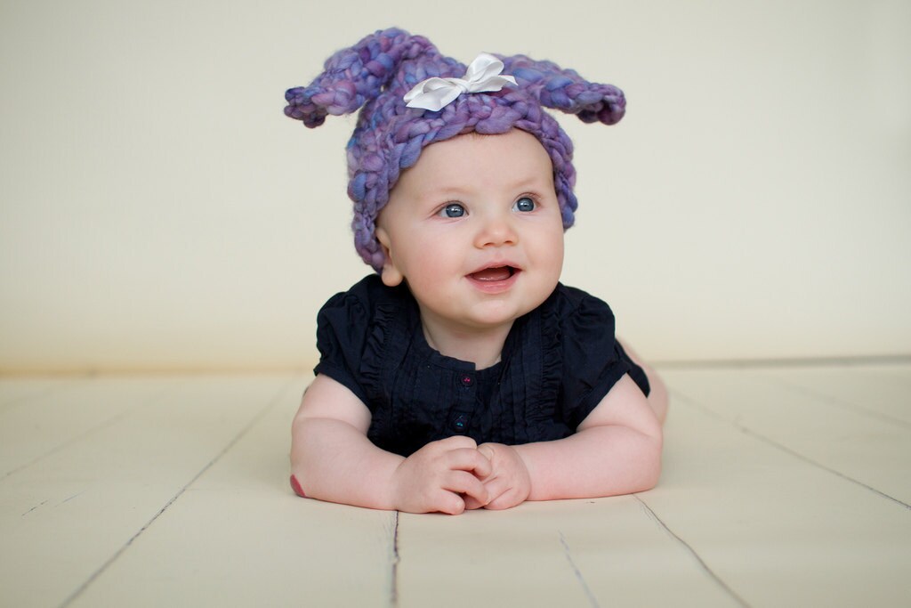 Baby Bunny Hat PATTERN, Baby Puppy Hat, in Soft, Handspun, Super Bulky ...