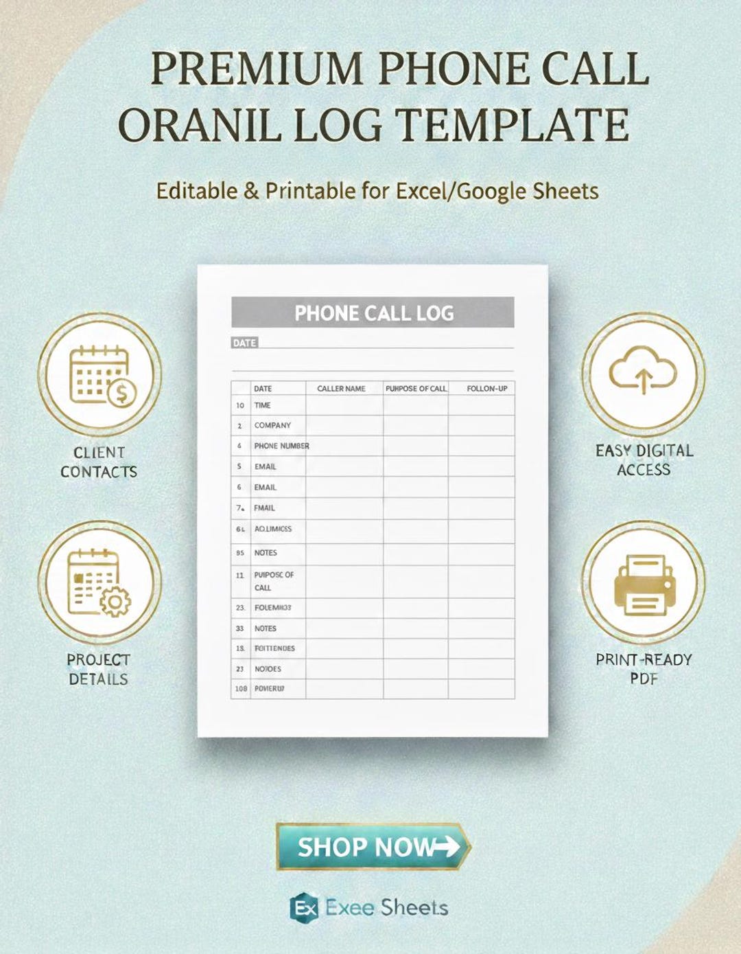 Phone Call Log Template | Printable Call Tracker Sheet for Business ...