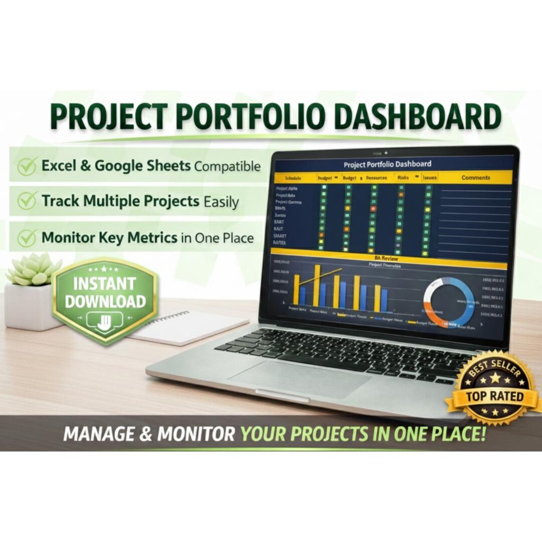 Project Portfolio Dashboard | Excel & Google Sheets Template - Etsy ...