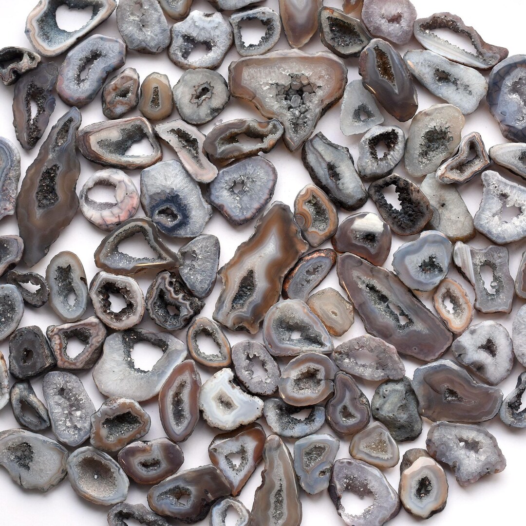 Grey-brown Agate Druzy Geode Slice, Polished Crystal Slab Pieces ...