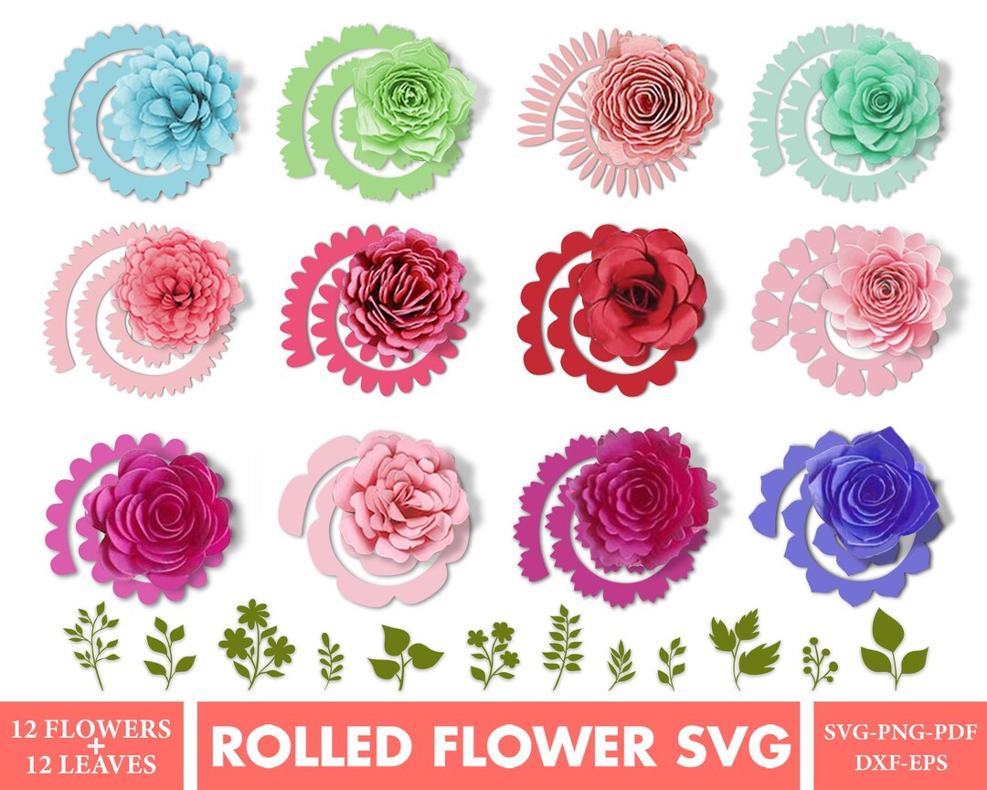 Rolled Flower Svg, 3D Flower Svg, Rolled Flower Template, Paper Flower ...