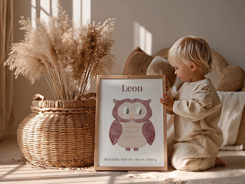 Personalized Owl Birth Poster | Baby Poster With Name & Birth Details ...