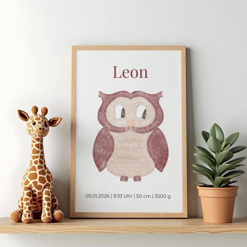 Personalized Owl Birth Poster | Baby Poster With Name & Birth Details ...