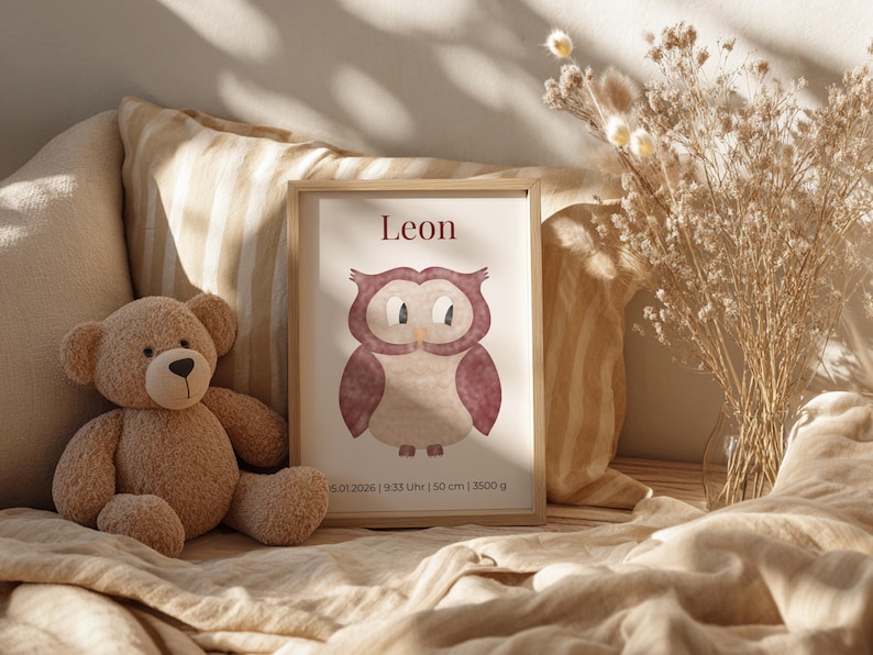Personalized Owl Birth Poster | Baby Poster With Name & Birth Details ...