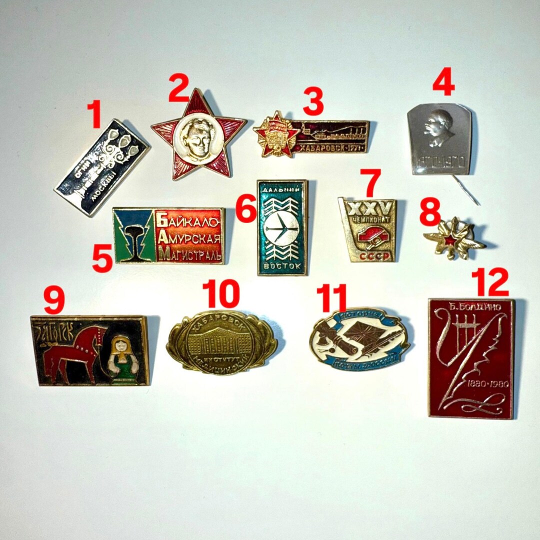 Vintage Soviet USSR Pins Collection | Russian Enamel Badges | Lenin ...