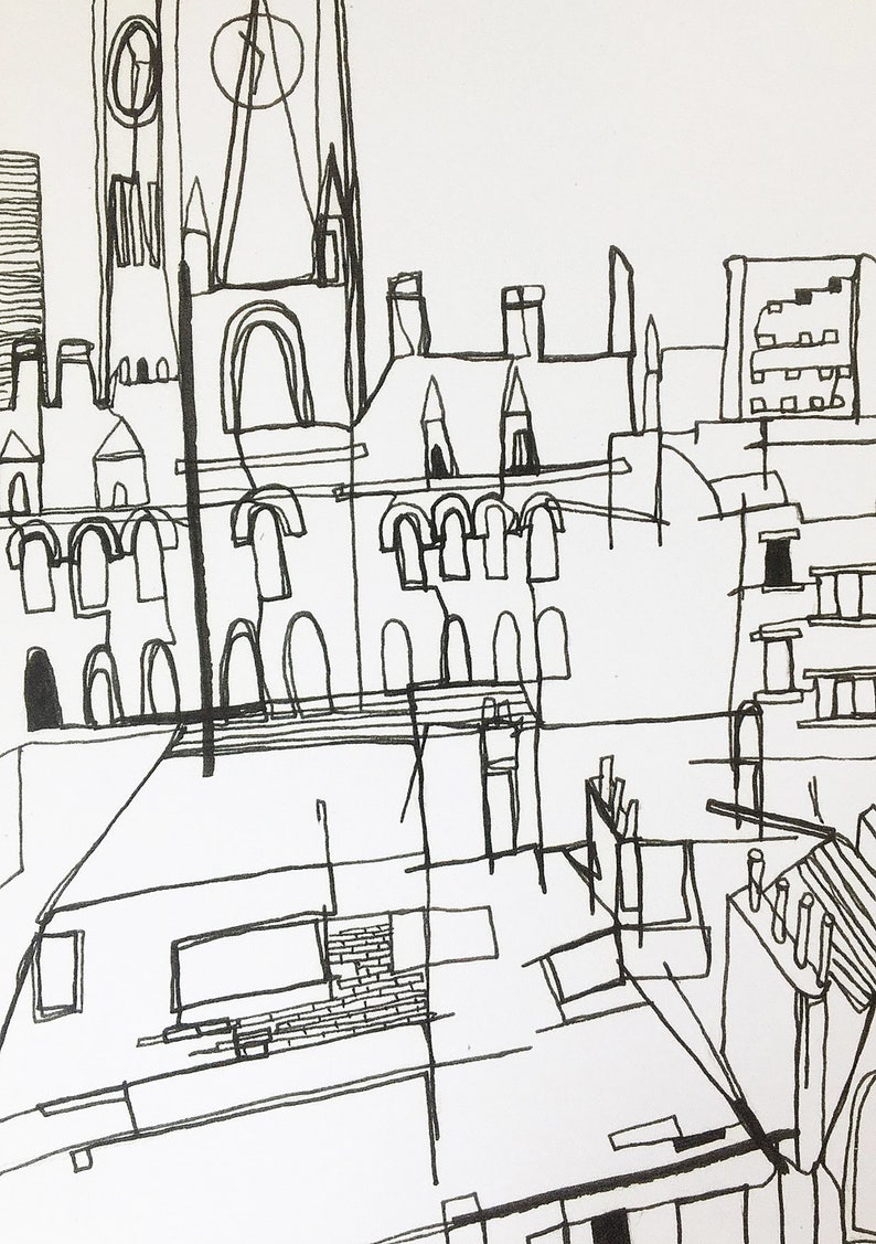 A5 Black and White Line Drawing of Manchester UK. - Etsy