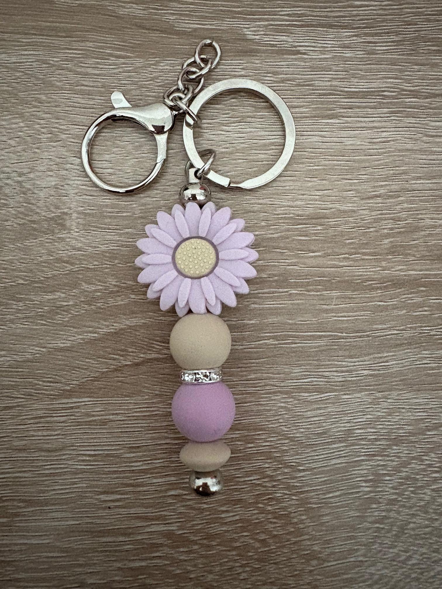 Beaded Bar Keychain - Purple Flower - Etsy