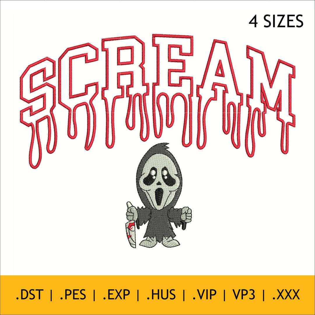 Masked Face Ghost Scream Embroidery Design 4 Sizes Halloween Horror ...