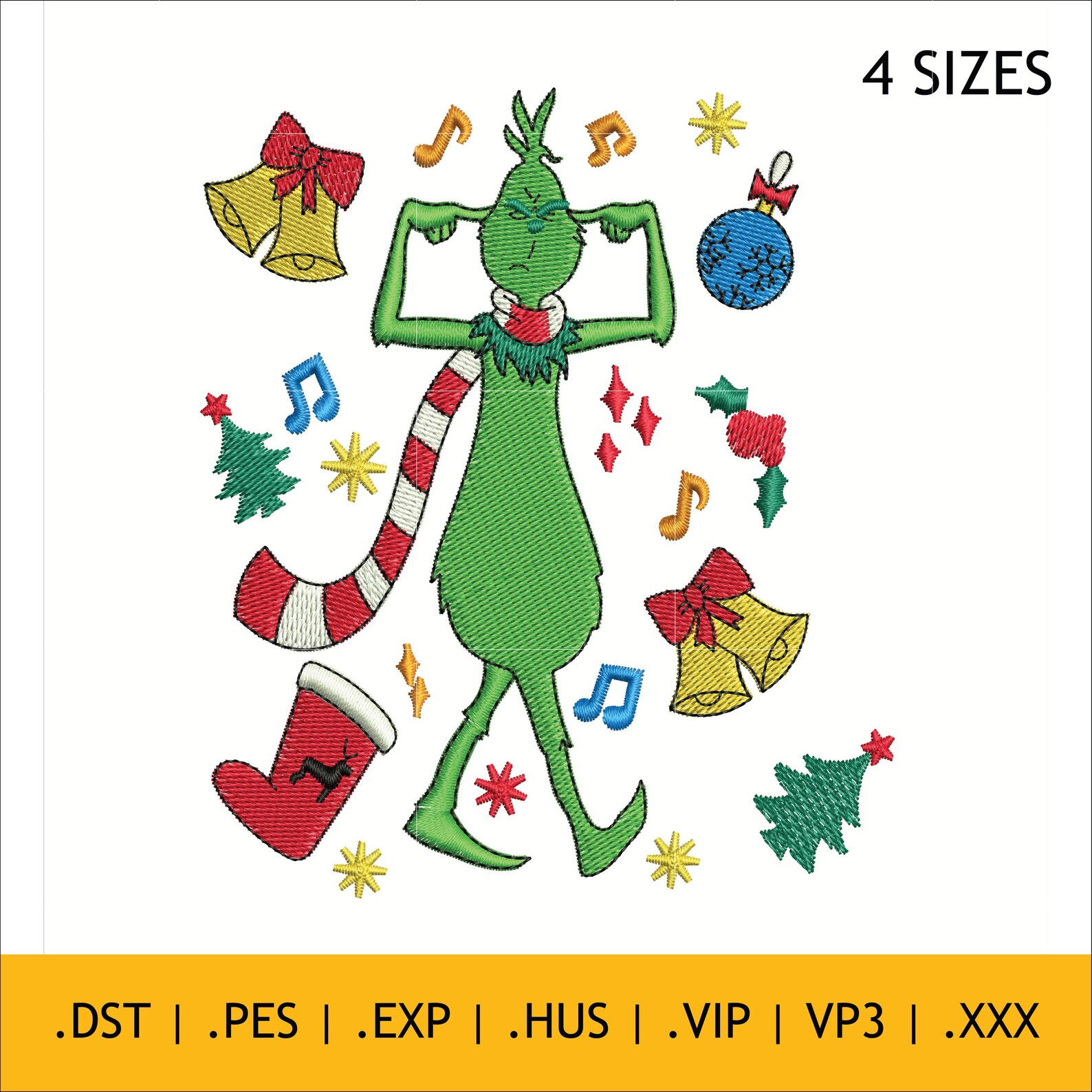 Grumpy Grinch Hates Christmas Bells Embroidery Design – Great for Funny ...